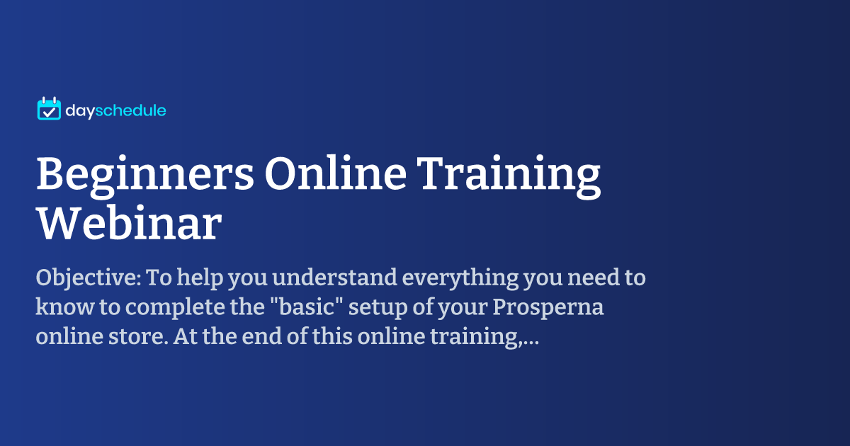 Beginners Online Training Webinar